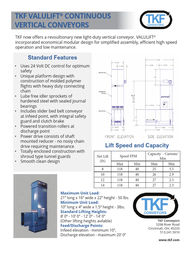 TKF Valulift Continuous Vertical Conveyors | PDF | Manufactured Goods