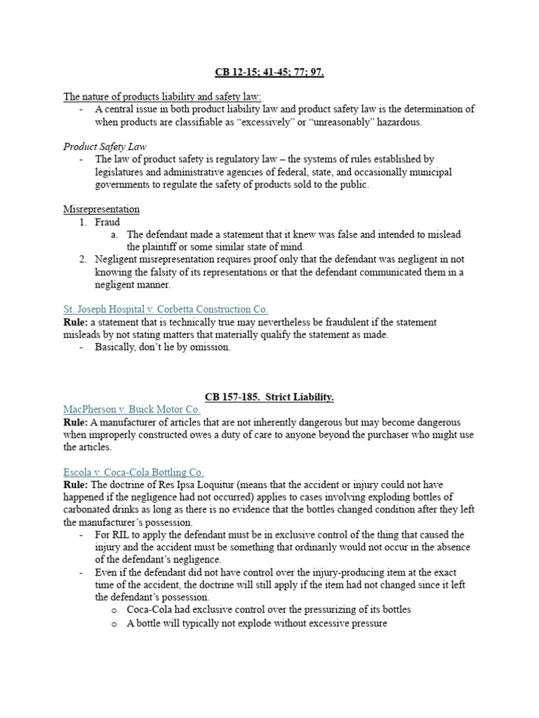 Products Liability Outline | PDF | Negligence | Product Liability