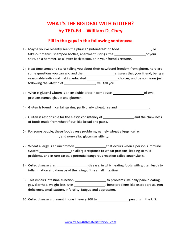 What - S The Big Deal With Gluten Fill in The Gaps Without Answers ...