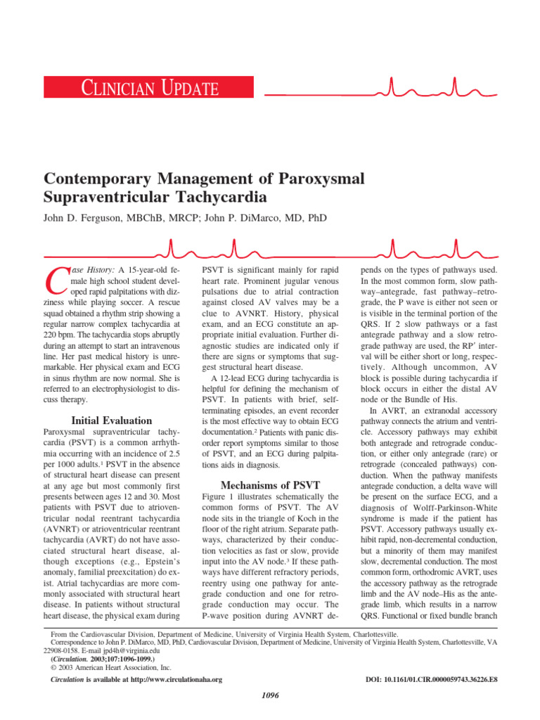 Contemporary Management of Paroxysmal Supraventricular Tachycardia | PDF | Internal Medicine ...