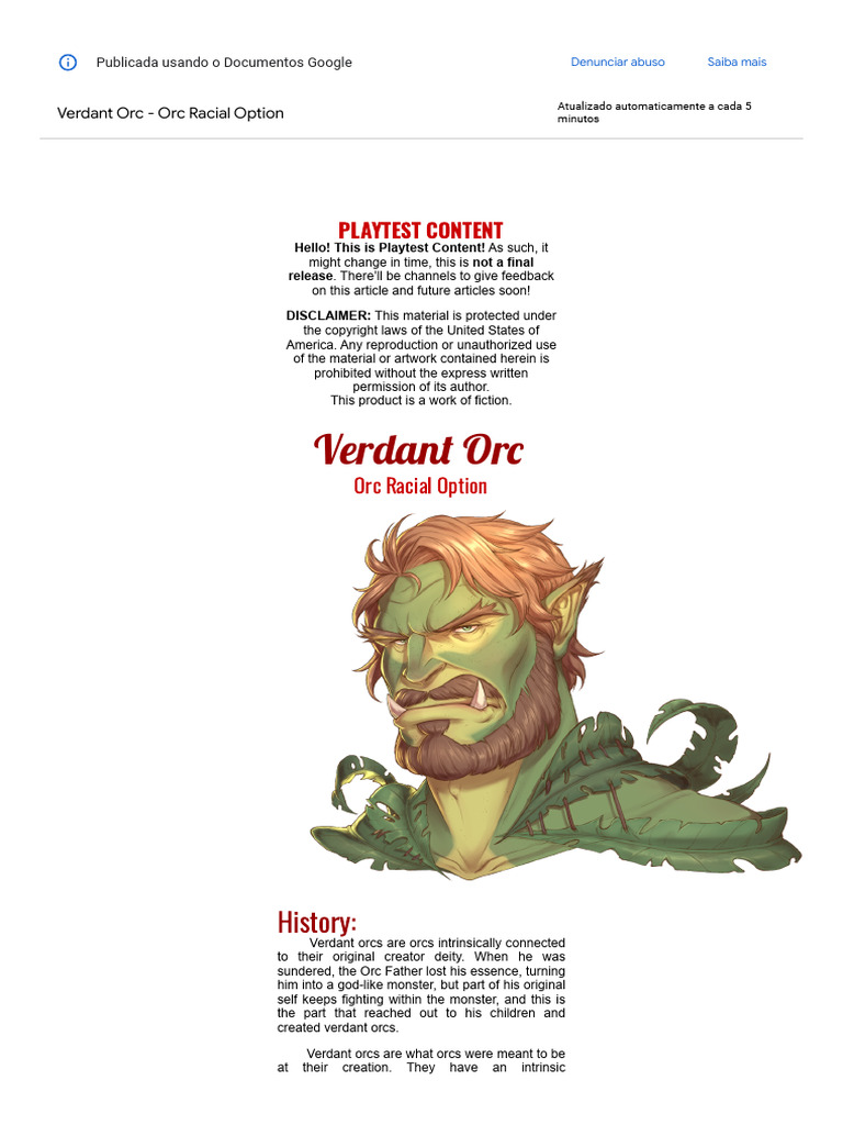 Verdant Orc - Orc Racial Option | PDF | Copyright | License
