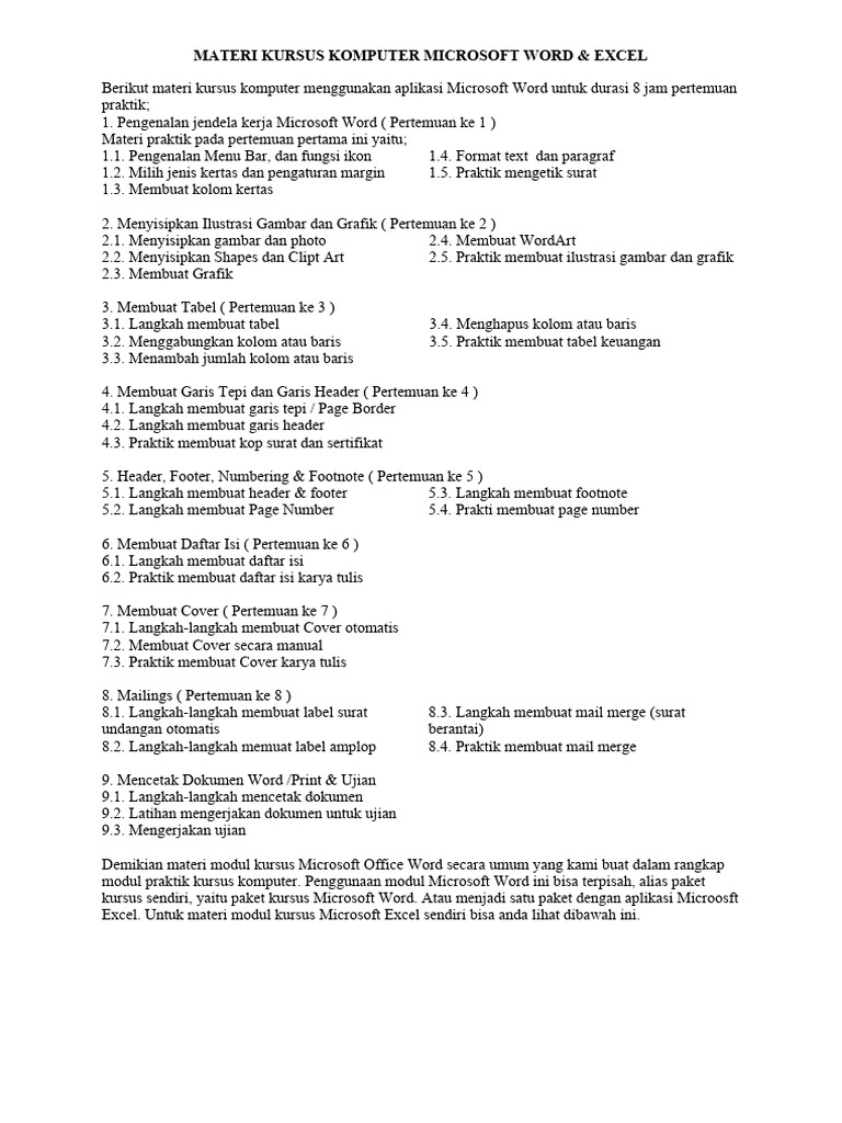 Materi Kursus Microsoft Word & Excel | PDF