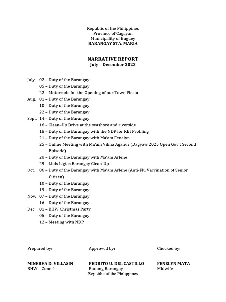 Narrative Report BHW | PDF