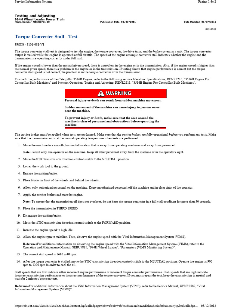 16 Torque Converter Stall - Test | PDF | Brake | Machines