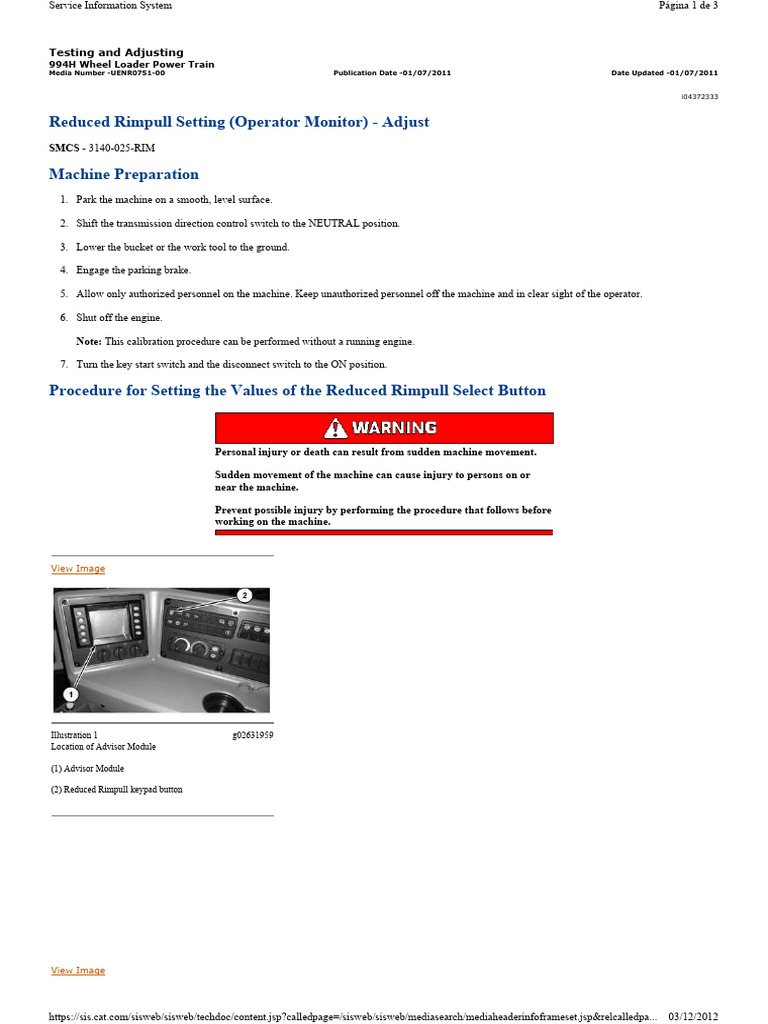 10 Reduced Rimpull Setting (Operator Monitor) - Adjust | PDF | Machines