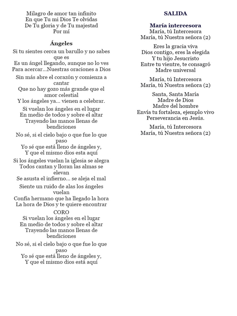 Cantos Eucaristia De Emaús Cuadernillo Pdf María Madre De Jesús