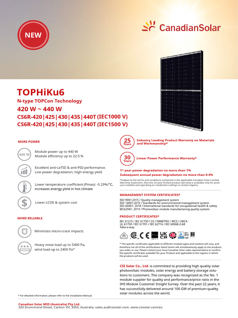 Panel - Datasheet - CS Datasheet TOPHiKu6 TOPCon - CS6R T - v1.71C25 ...