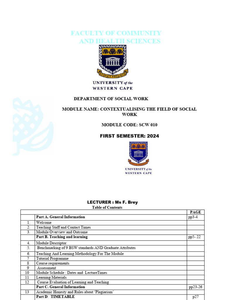 SCW Course Outline | PDF | Social Work | Learning