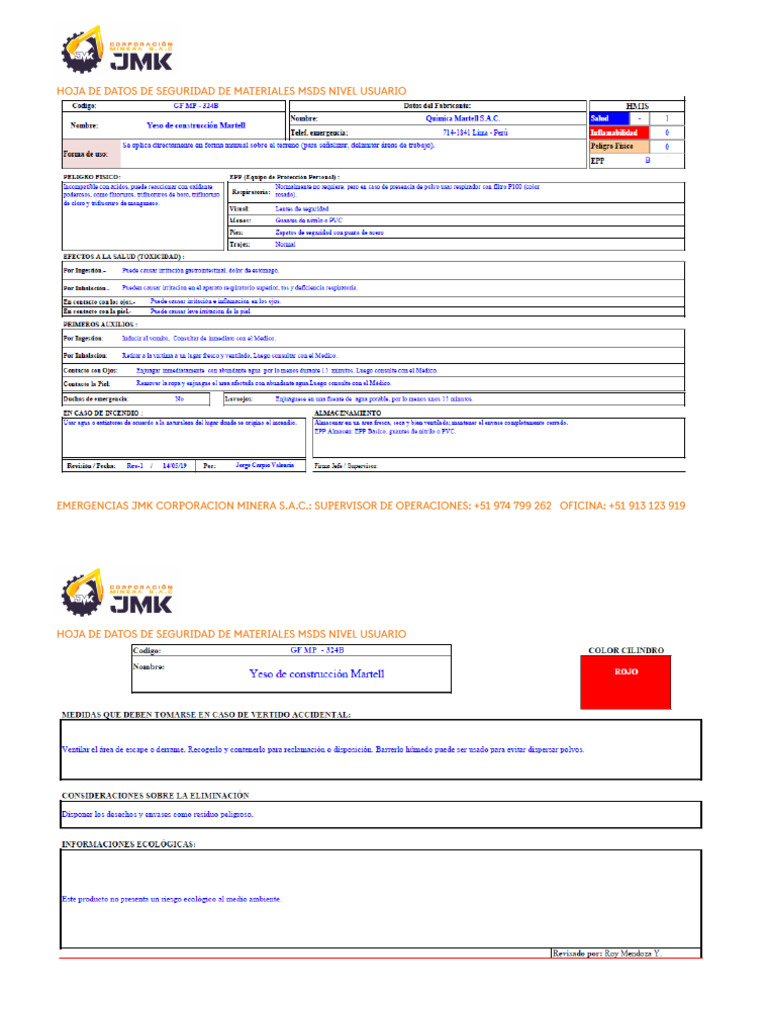 MSDS Yeso-De-Construcci N-Martell | PDF