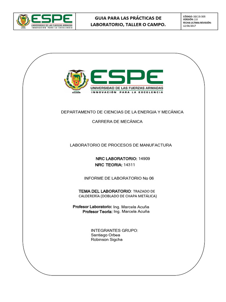 Informe PR6 PCF Caldereria Orbea Sigcha | PDF | Control numerico | Deformación (ingeniería)