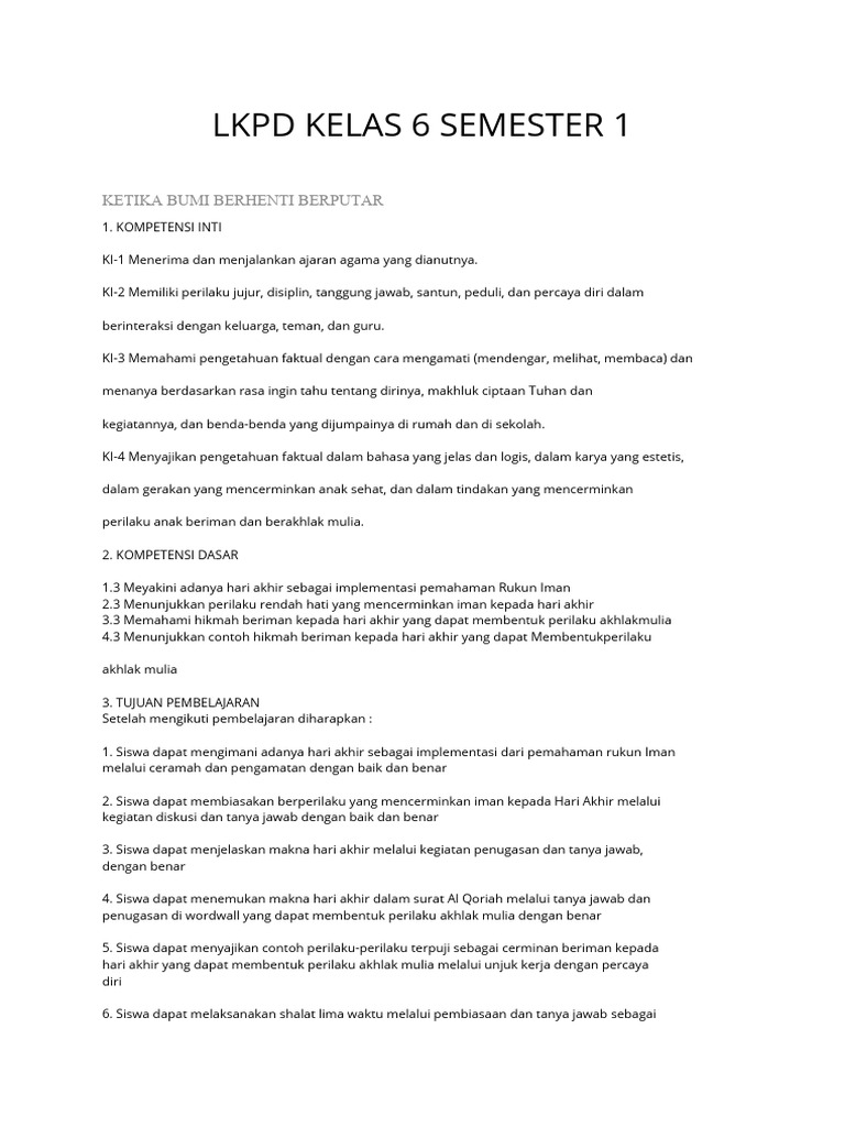 LKPD Kelas 6 Semester 1 | PDF