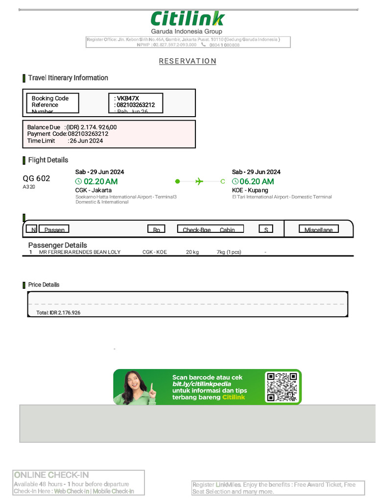 Eticket - CGK - KOE | PDF