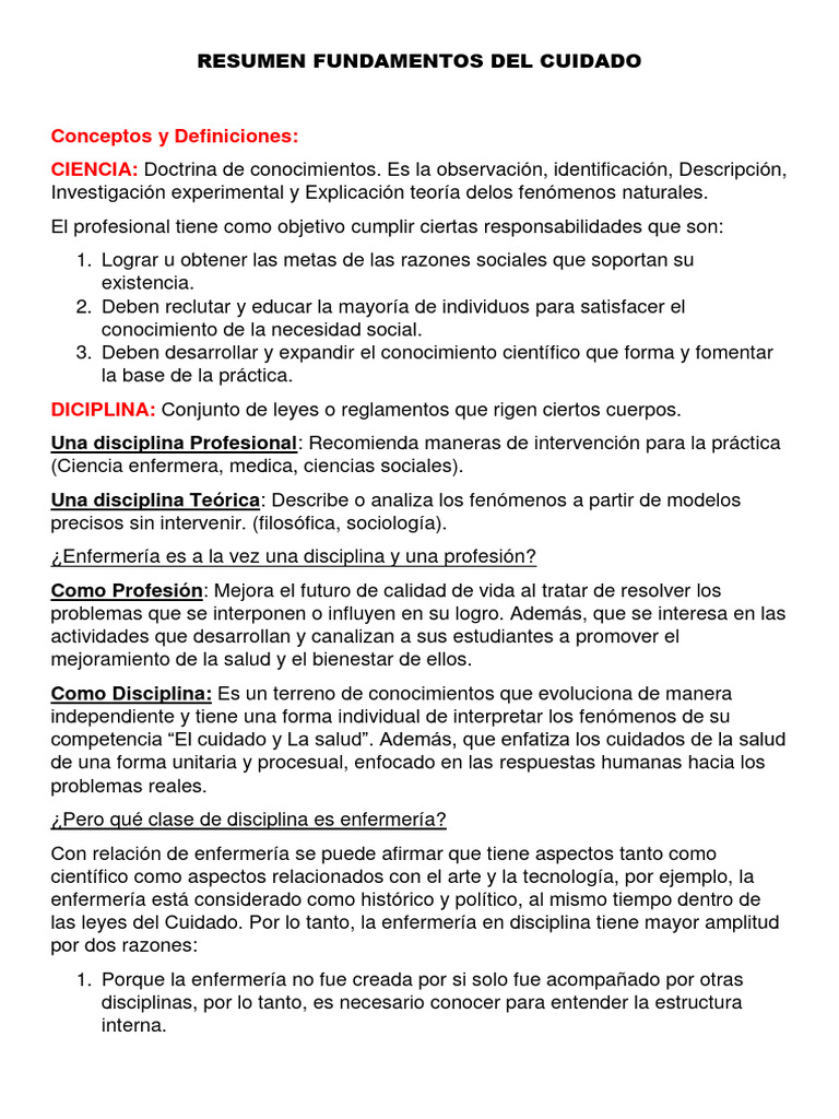 RESUMEN FUNDAMENTOS DEL CUIDADO | PDF | Enfermería | Conocimiento