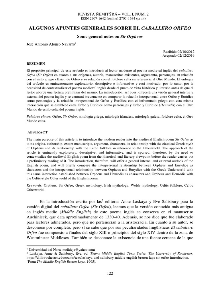 Algunos Apuntes Generales Sobre El Caballero Orfeo - Jose Antonio ...