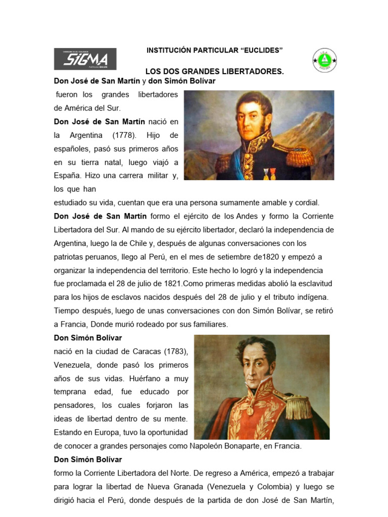 Dos Grandes Libertadores Del Perú 3ro | PDF | Perú | América del Sur