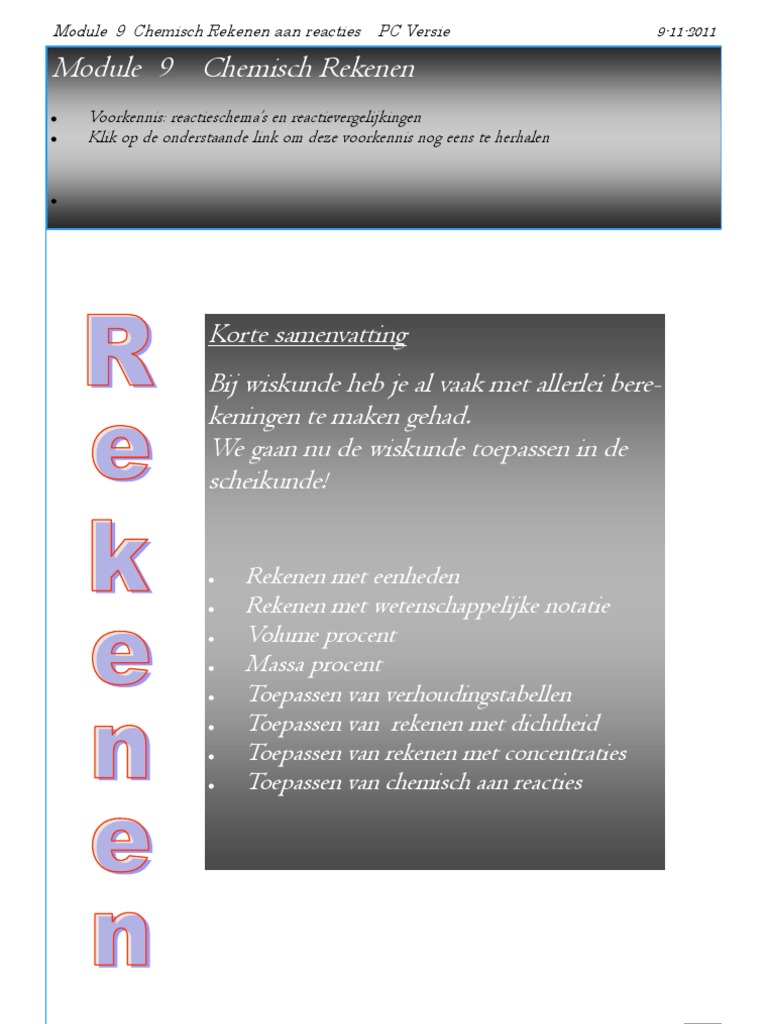 Module 9 Chemisch Rekenen Definitief | PDF