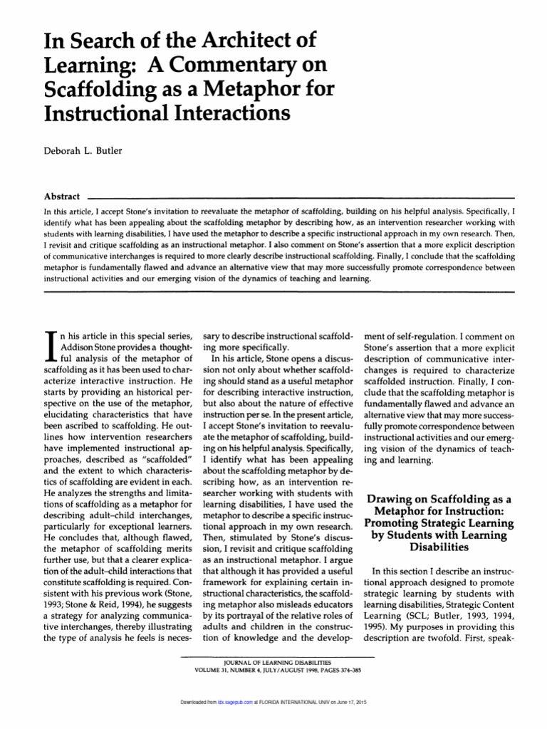 In Search of The Architect of Learning: A Commentary On Scaffolding As ... In Search of The Architect of Learning: A Commentary On Scaffolding As ...