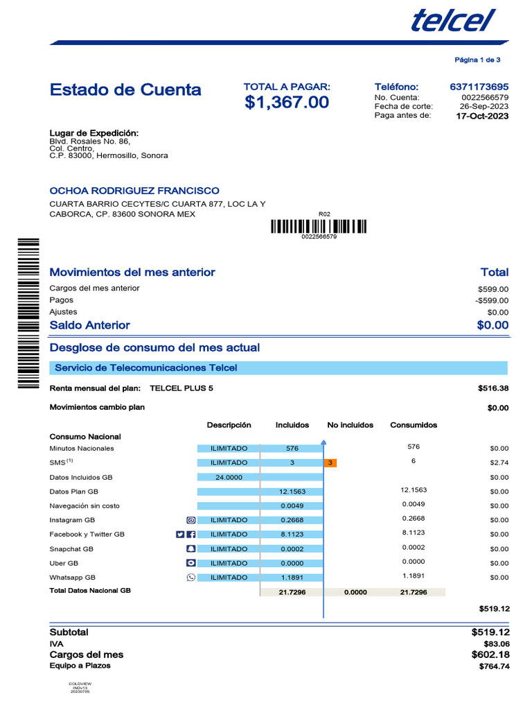 Factura-Mi Telcel | PDF | Industrias de servicio
