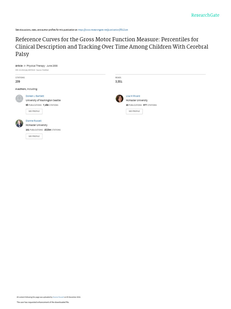 Reference Curves For The Gross Motor Function Measure: Percentiles For ...