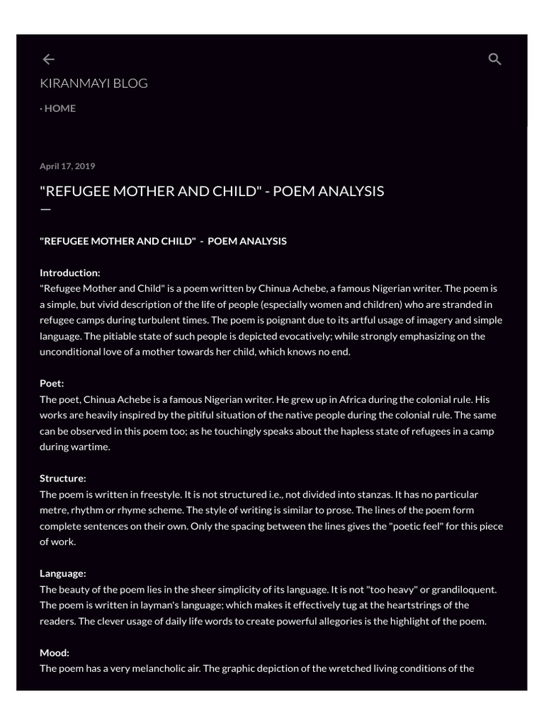 Analysis of "Refugee Mother and Child" | PDF | Poetry | Ghosts