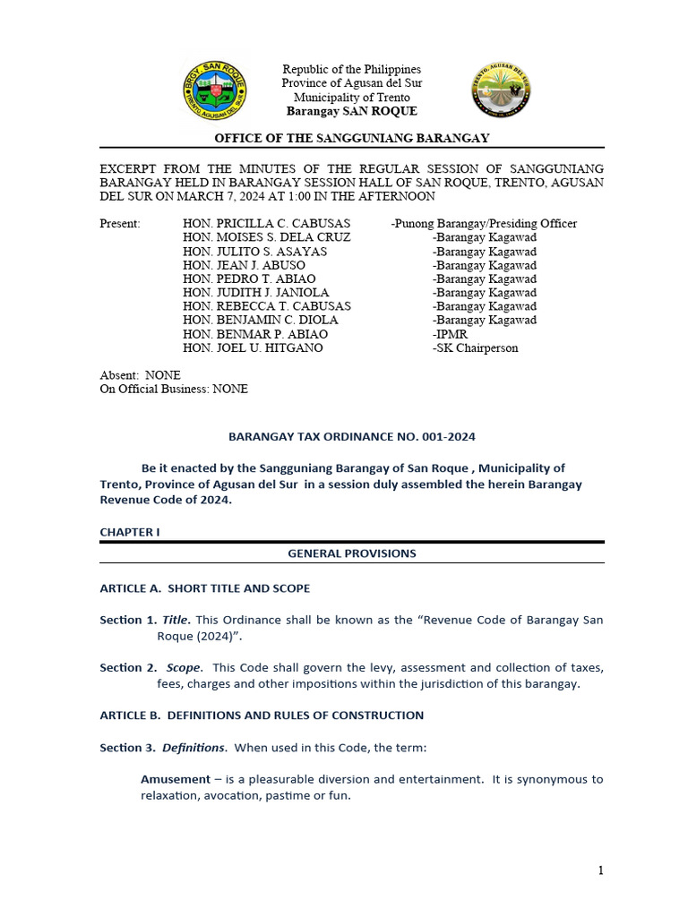 Barangay Tax Code Sample | PDF | Taxes | Receipt