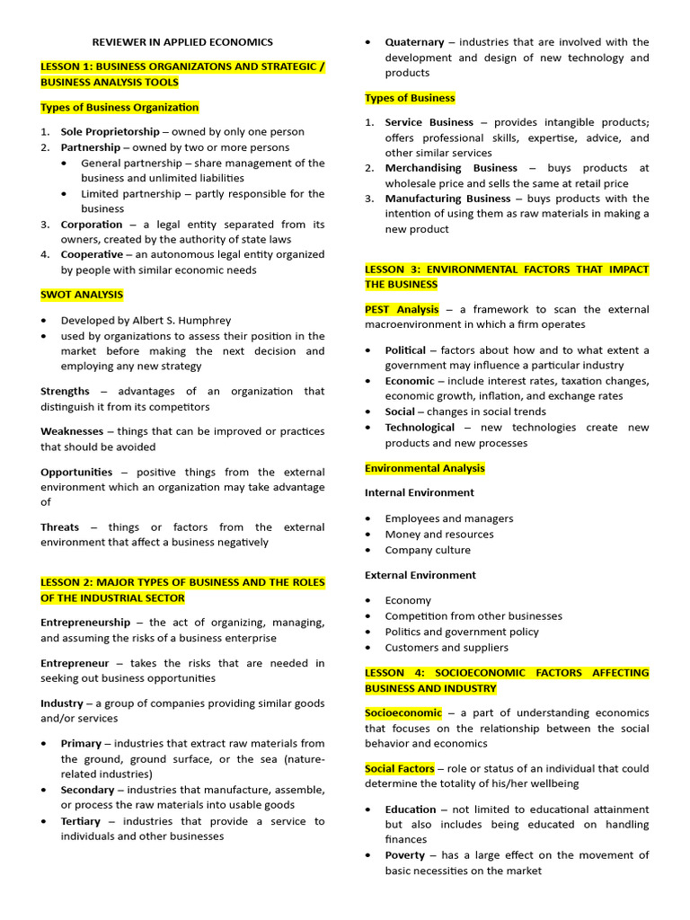 Econ Reviewer 2nd | PDF | Entrepreneurship | Business