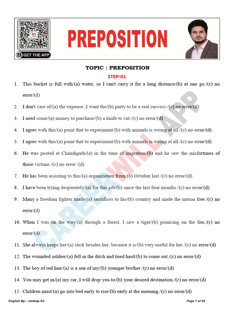 Preposition Errors in English Usage | PDF