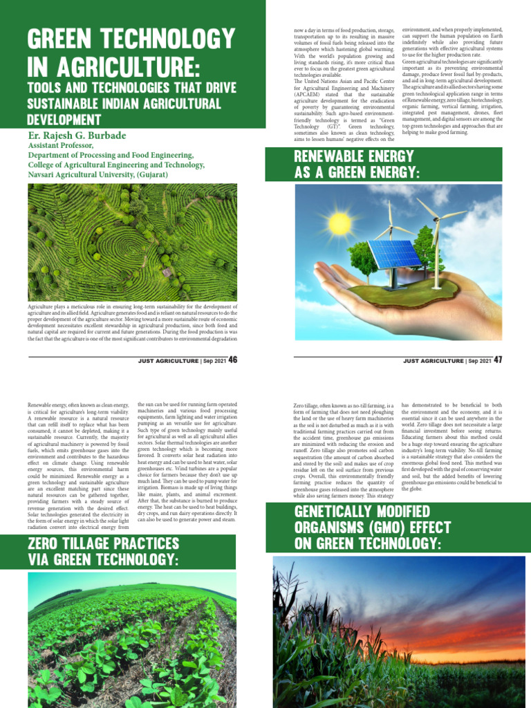 Green Technologies for Sustainable Agriculture | PDF | Agriculture ...