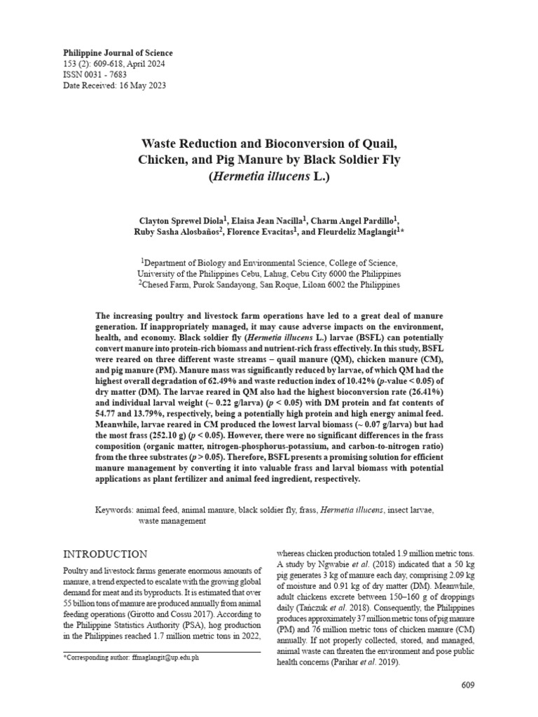 Waste Reduction and Bioconversion of Quail Chicken and Pig Manure by ...