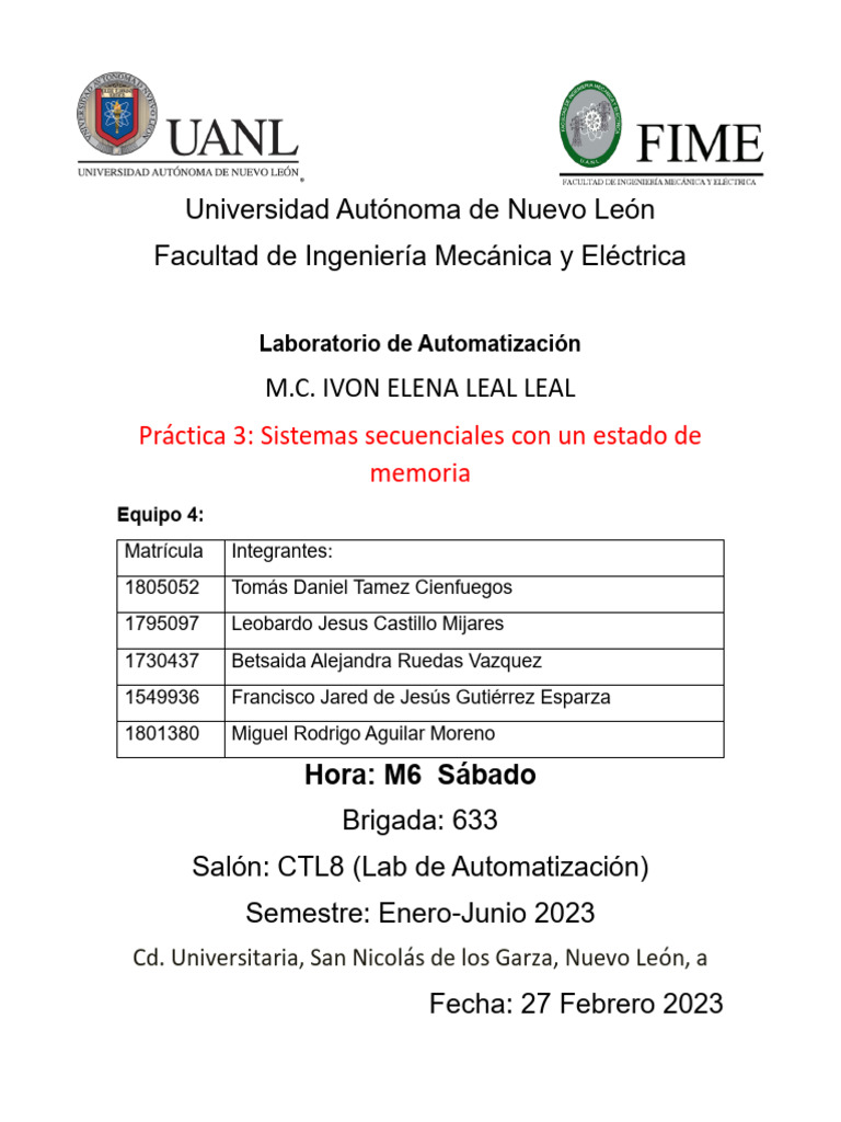 Práctica 3 Lab Automatización E4 | PDF | Controlador lógico programable | Ecuaciones