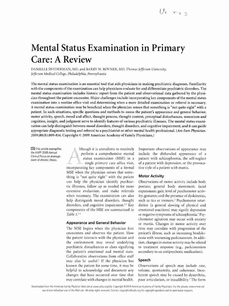 Snyderman (2009) Mental Status | PDF