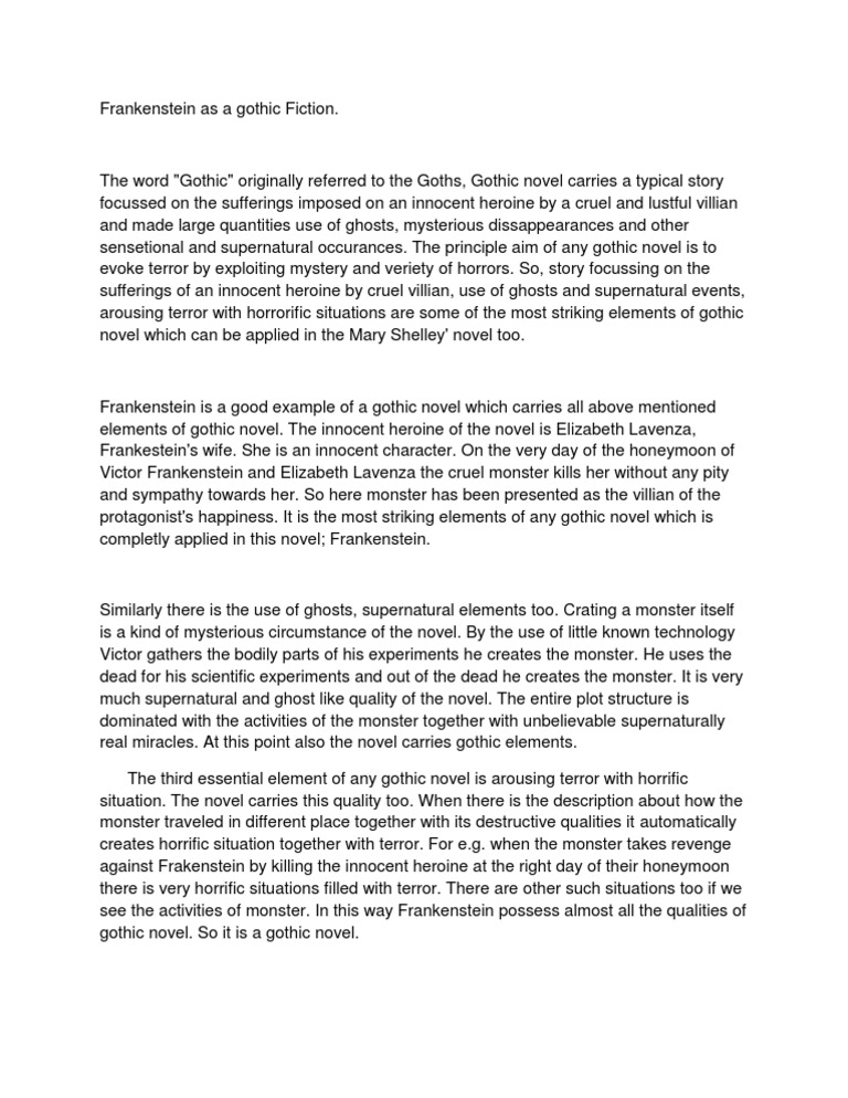 Frankenstein As A Gothic Fiction | PDF | Young Adult | General Fiction