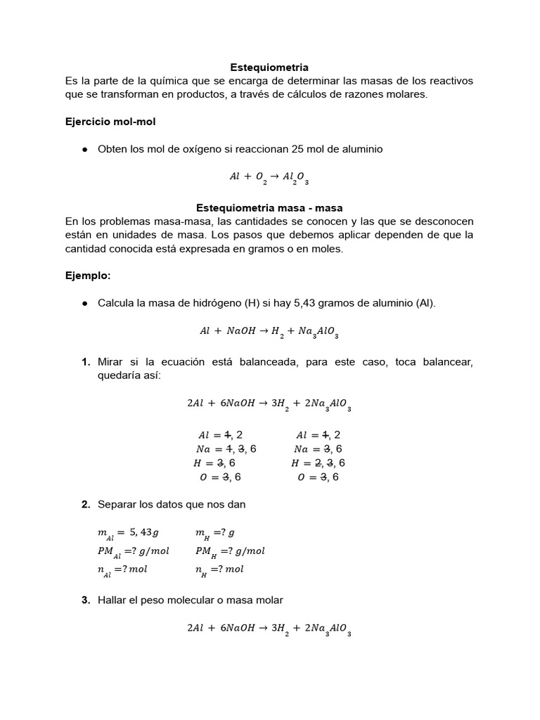 Estequiometria Masa-Masa | PDF | Estequiometría | Mole (Unidad)