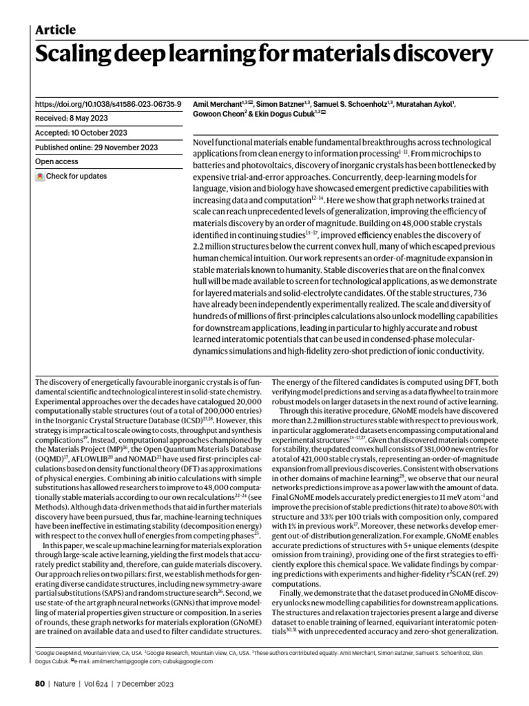 Scaling Deep Learning For Materials Discovery: Article | PDF | Density Functional Theory | Deep ...