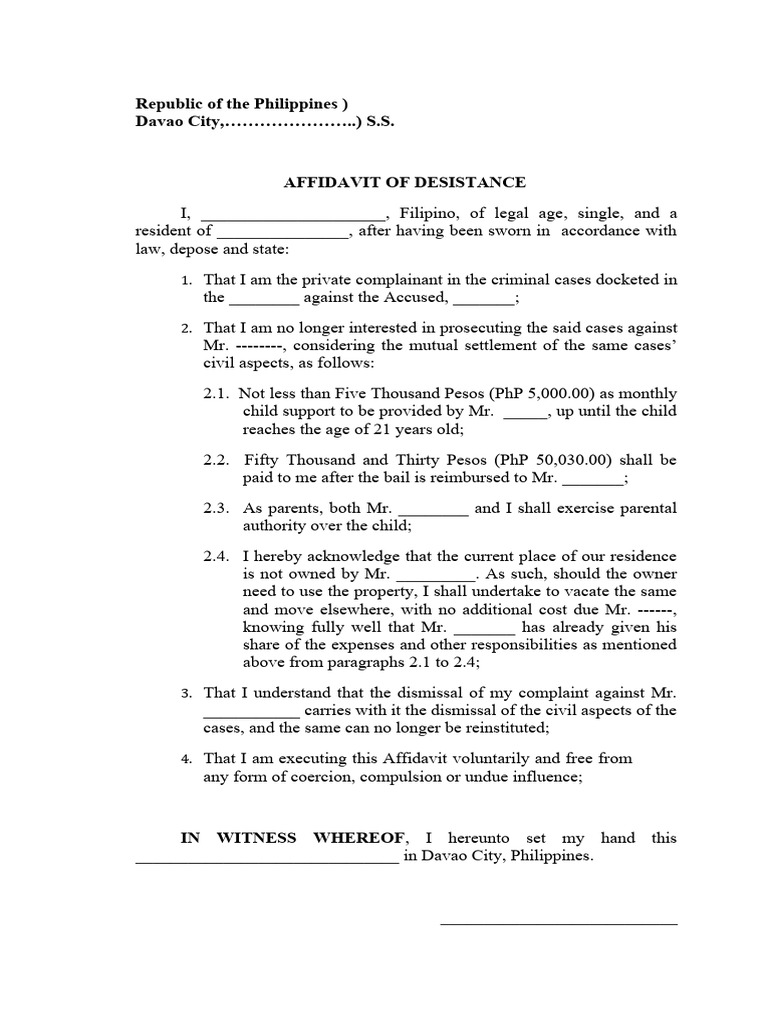 Affidavit of Desistance Template | PDF