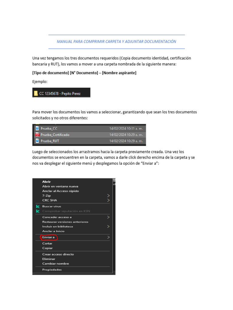 Manual para Comprimir Carpeta y Adjuntar Documentación | PDF