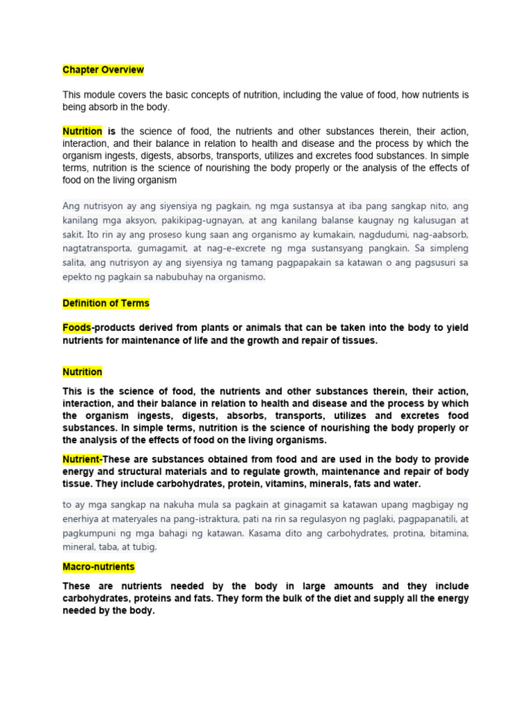 Basic Nutrition Handout | PDF