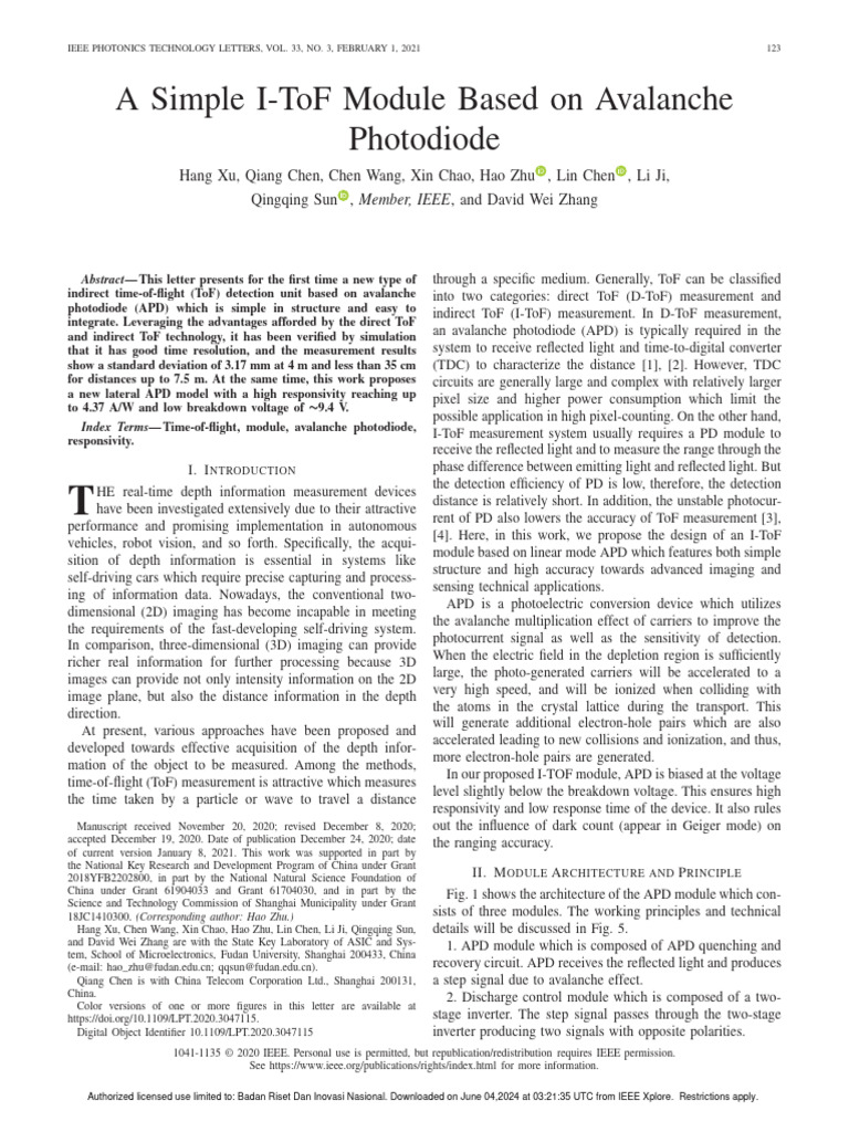 A - Simple - I-ToF - Module - Based - On - Avalanche - Photodiode | PDF ...