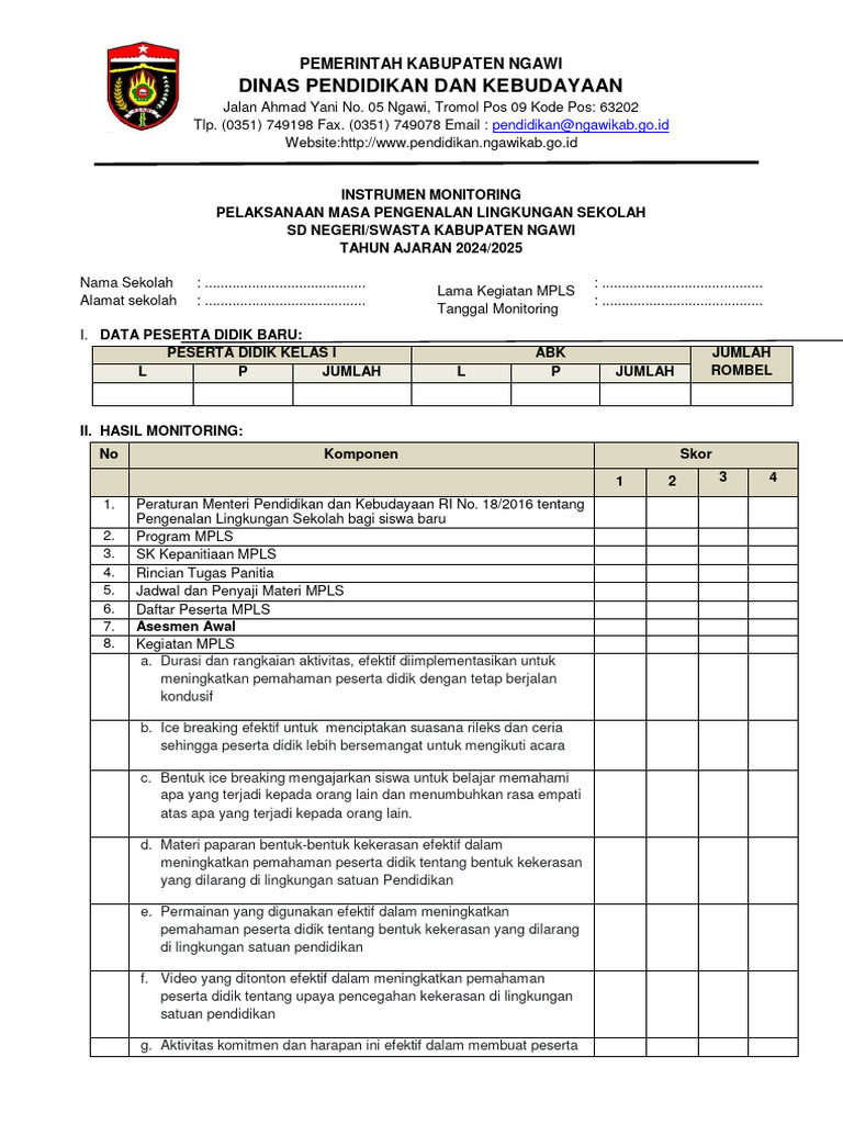 Instrumen Monitoring Mpls 2024 - Kabupaten Ngawi | PDF | Karier & Perkembangan