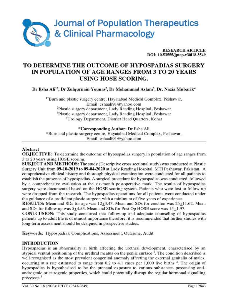 To Determine The Outcome of Hypospadias Surgery in Population of Age ...