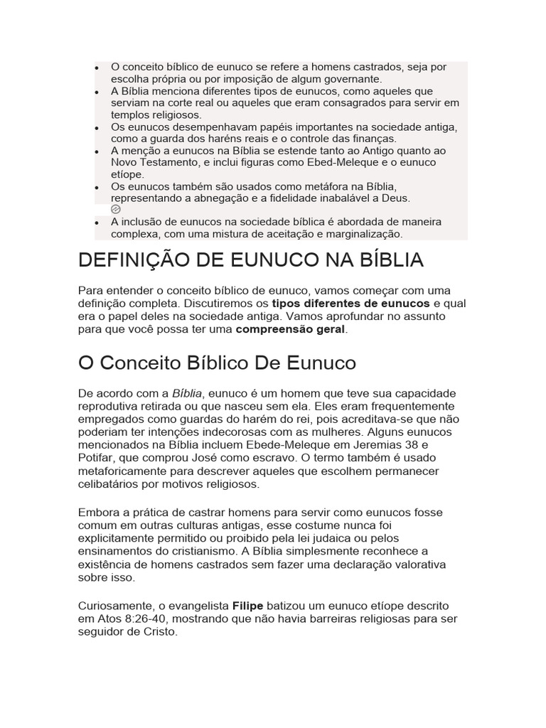 O Conceito Bíblico de Eunuco | PDF | Bíblia | Novo Testamento