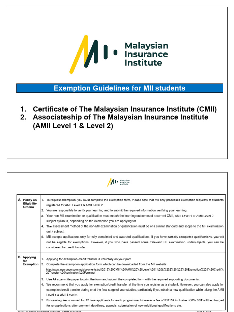 CMII AMII Exemption CreditTransfer Application Guideline | PDF | Diploma