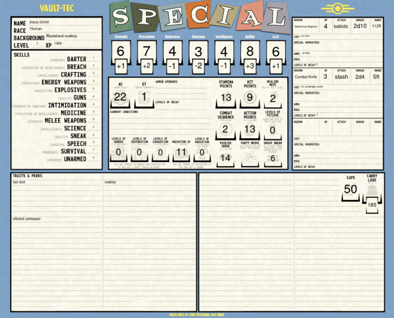 Deputy DOOM Character Sheet | PDF