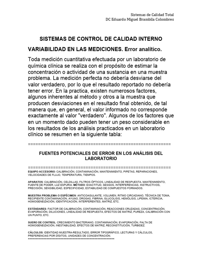 Control de Calidad | PDF | Sangre | Medición