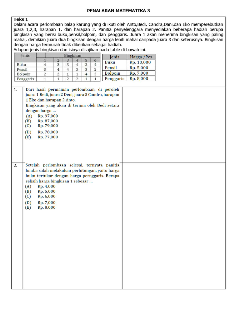 SOAL PENALARAN MATEMATIKA 3 | PDF