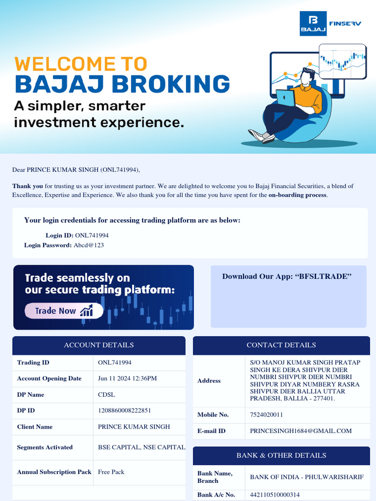 Your Login Credentials For Accessing Trading Platform Are As Below ...