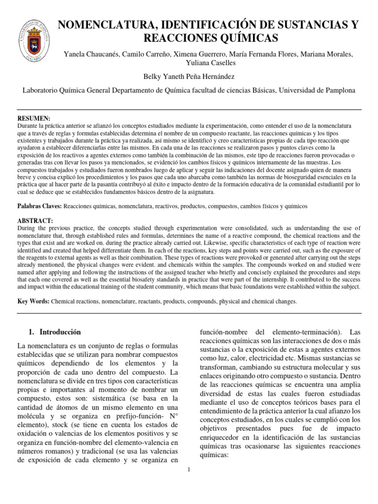 Informe Nomenclatura y Reacciones Quimicas | PDF | Hidróxido | Hidróxido de sodio
