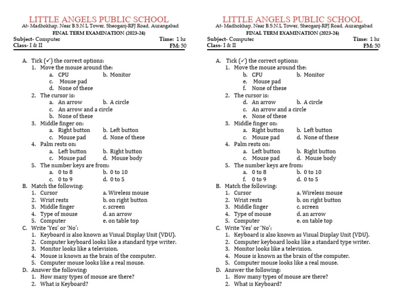 Class-I & II (Comp.) | PDF | Computer Keyboard | Computer Monitor