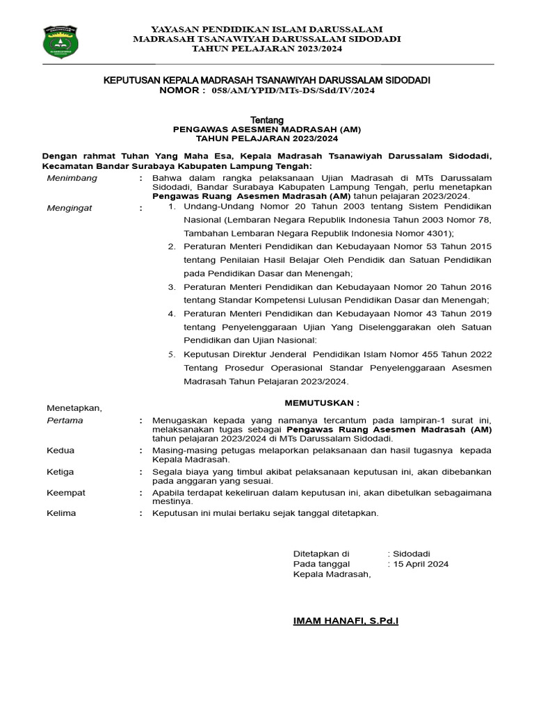 SK Pengawas Am 2024 MTS | PDF