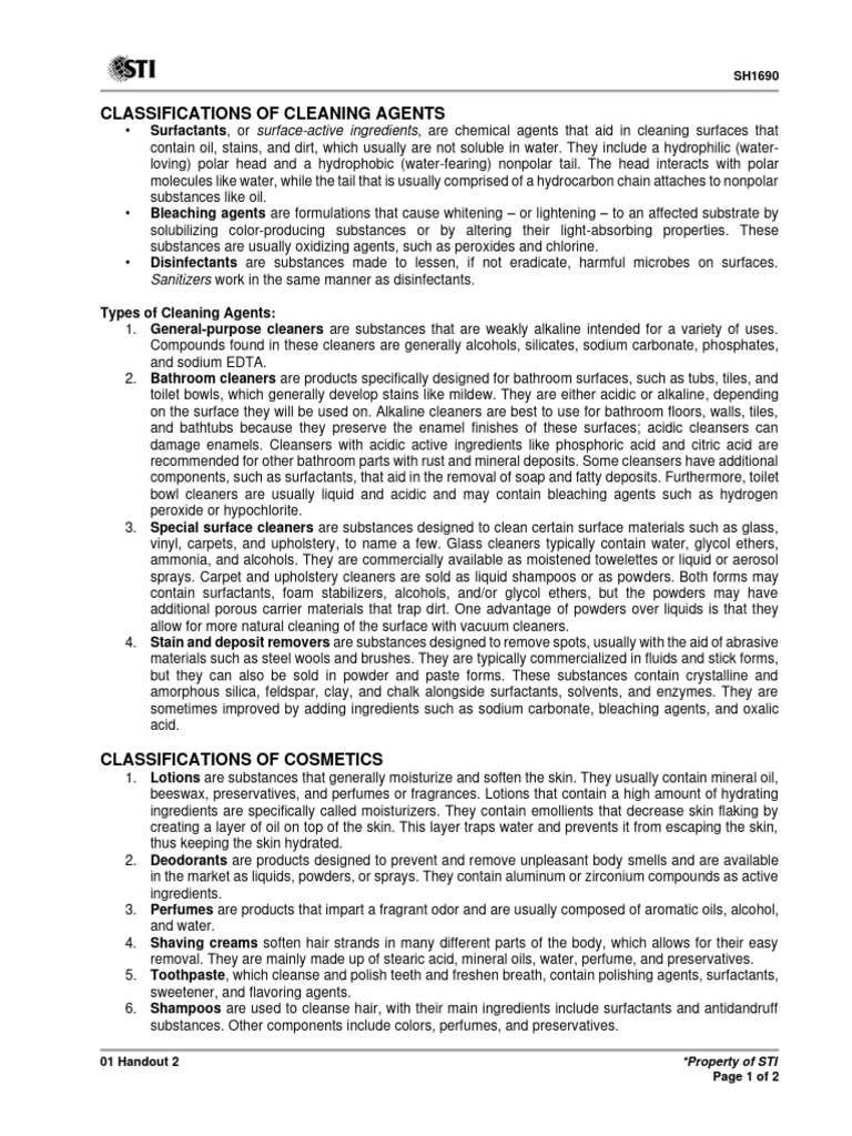 Cleaning Agents and Cosmetics Overview | PDF | Chemical Substances ...